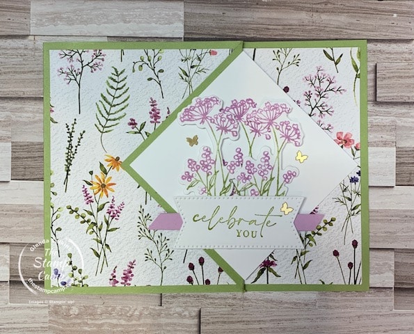 Diamond Fun Fold Card with Dainty Flowers Paper - The Stamp Camp